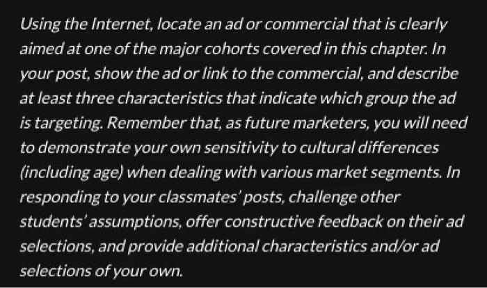 Solved Using the Internet, locate an ad or commercial that | Chegg.com