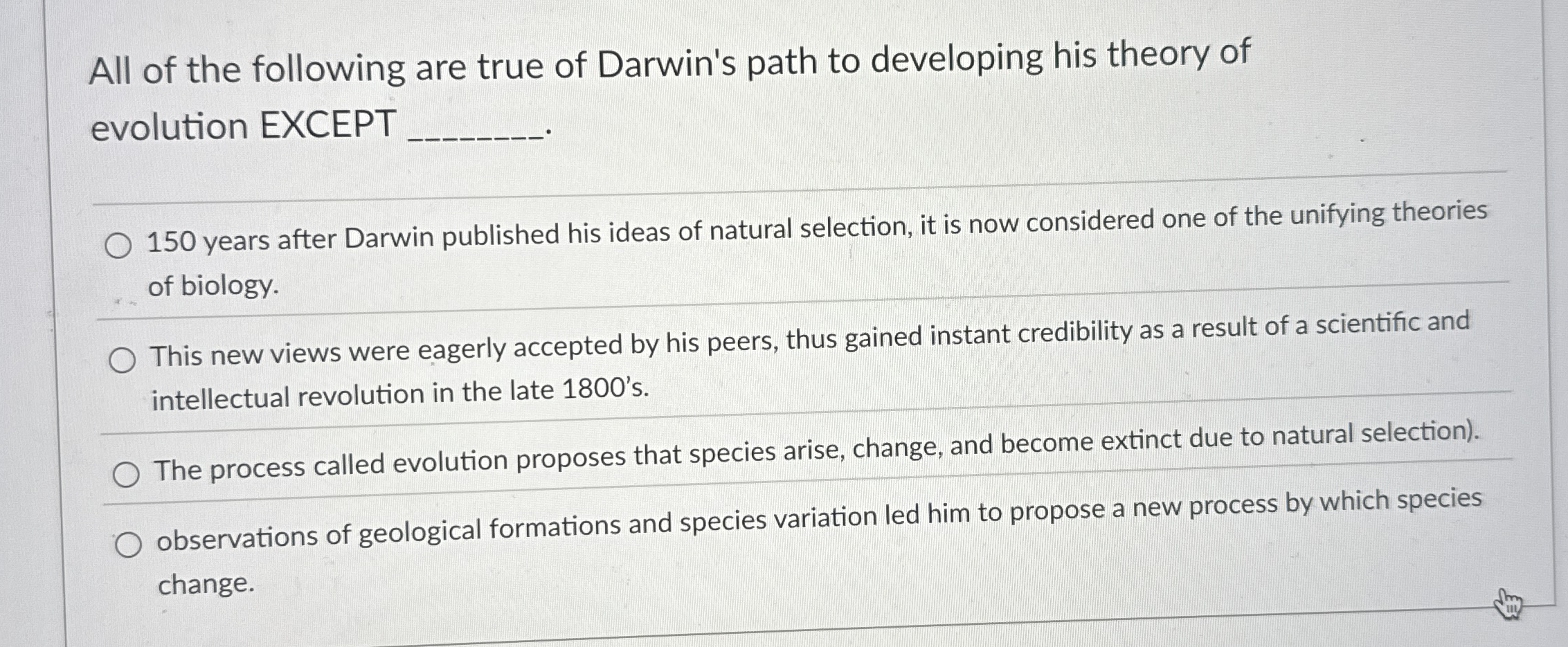 Solved All of the following are true of Darwin's path to | Chegg.com