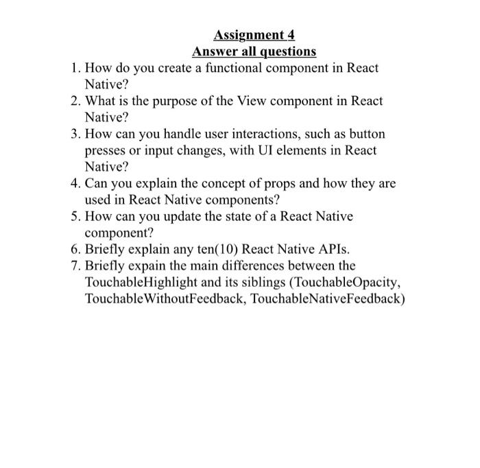 Solved Assignment 3 Answer all questions 1. What is React | Chegg.com