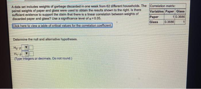 Solved A data set includes weights of garbage discarded in | Chegg.com