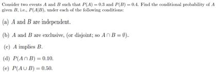 Solved Consider two events A and B such that P(A) = 0.3 and | Chegg.com