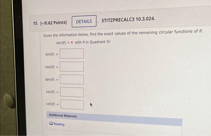 Solved Given the information below, find the exact values of | Chegg.com