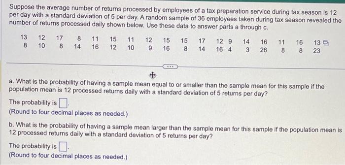 Solved Suppose the average number of returns processed by | Chegg.com