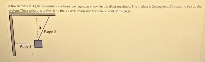 Solved A box of mass 40 kg hangs motionless from two ropes, | Chegg.com