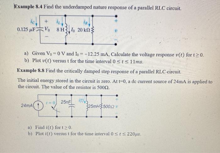 Solved Example 8.4 Find the underdamped nature response of a | Chegg.com