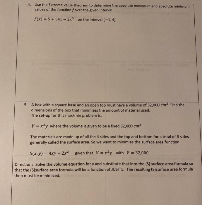 Solved 4. Use the Extreme value theorem to determine the | Chegg.com