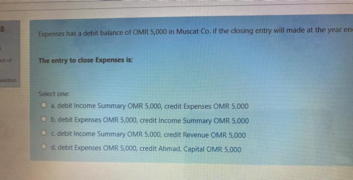 Solved 8 Expenses has a debit balance of OMR 5,000 in Muscat | Chegg.com