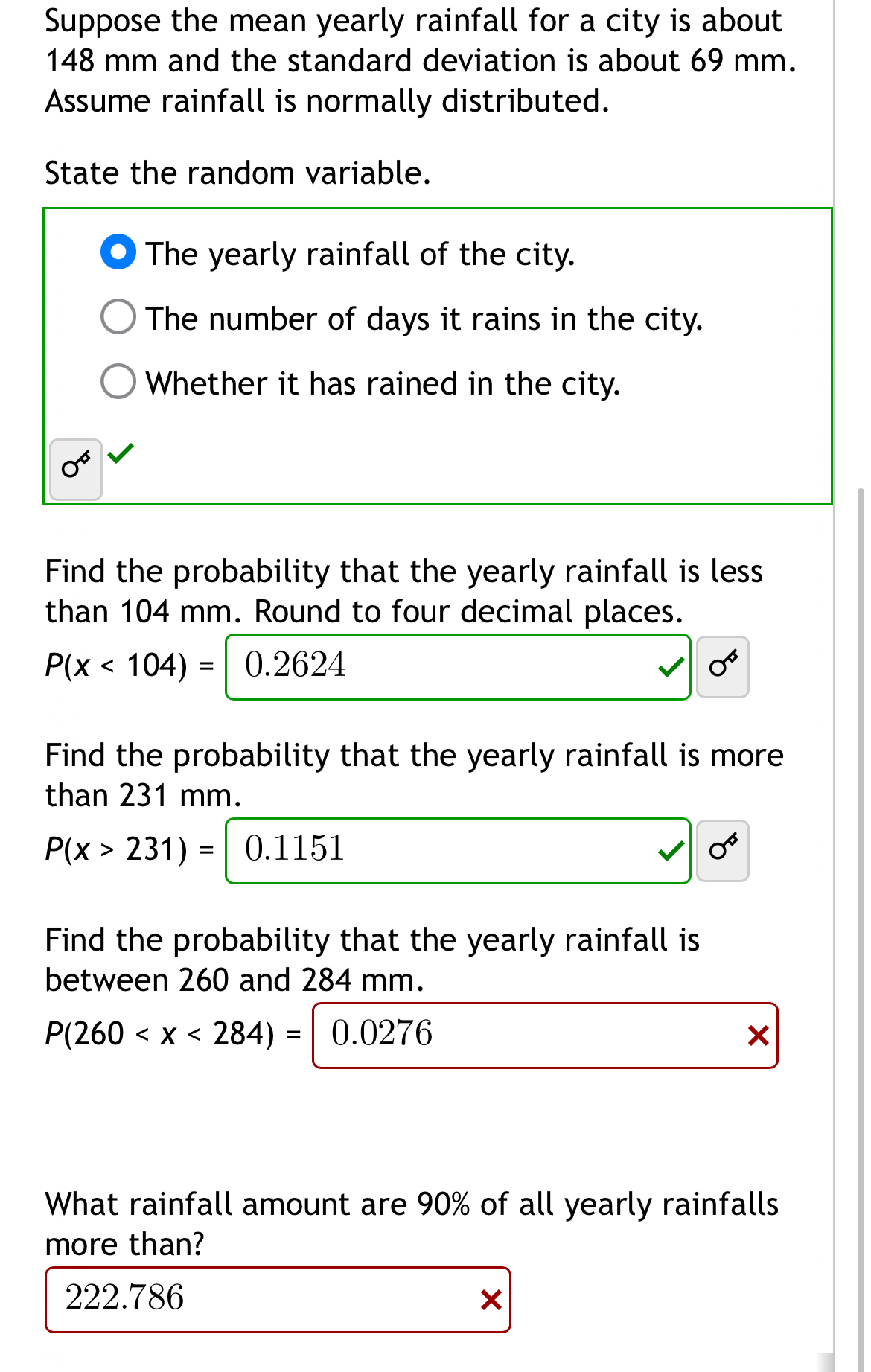 Solved Suppose the mean yearly rainfall for a city is about | Chegg.com