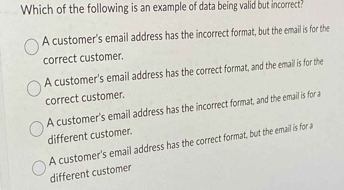Solved Which of the following is an example of data being | Chegg.com