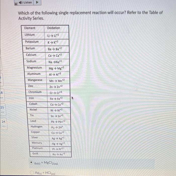 Solved Listen Which of the following single replacement | Chegg.com