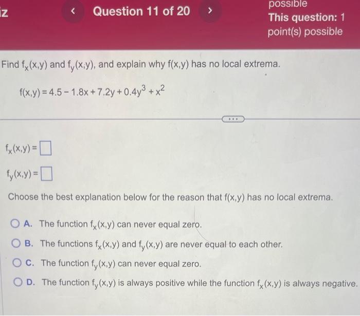 Solved Find fx(x,y) and fy(x,y), and explain why f(x,y) has | Chegg.com