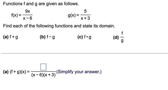 Solved Functions f and g are given as follows. | Chegg.com
