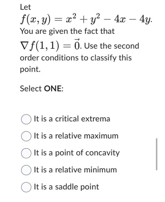 Solved Consider the function f(x,y)=x2+y2−2x−4y Determine | Chegg.com