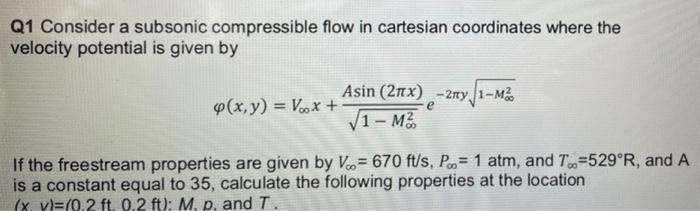 Solved Q1 Consider a subsonic compressible flow in cartesian | Chegg.com