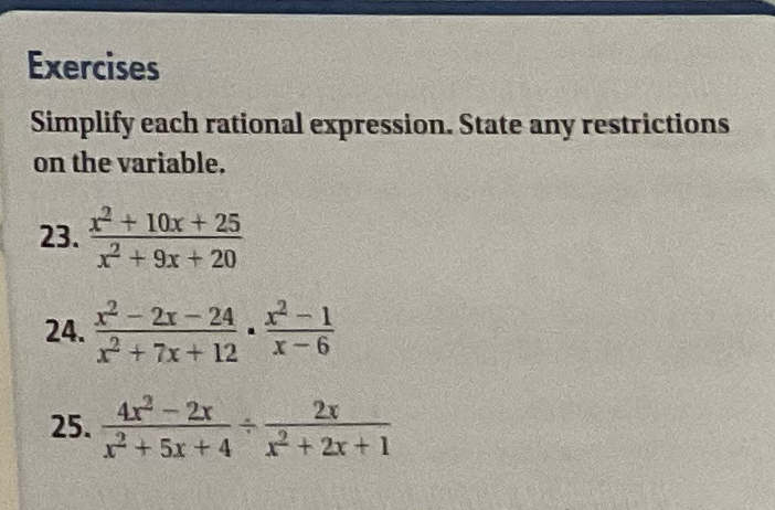 Solved ExercisesSimplify each rational expression. State any | Chegg.com