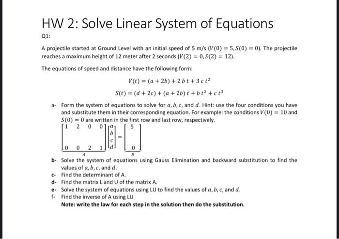 Solved HW 2: Solve Linear System of Equations Q1: A | Chegg.com