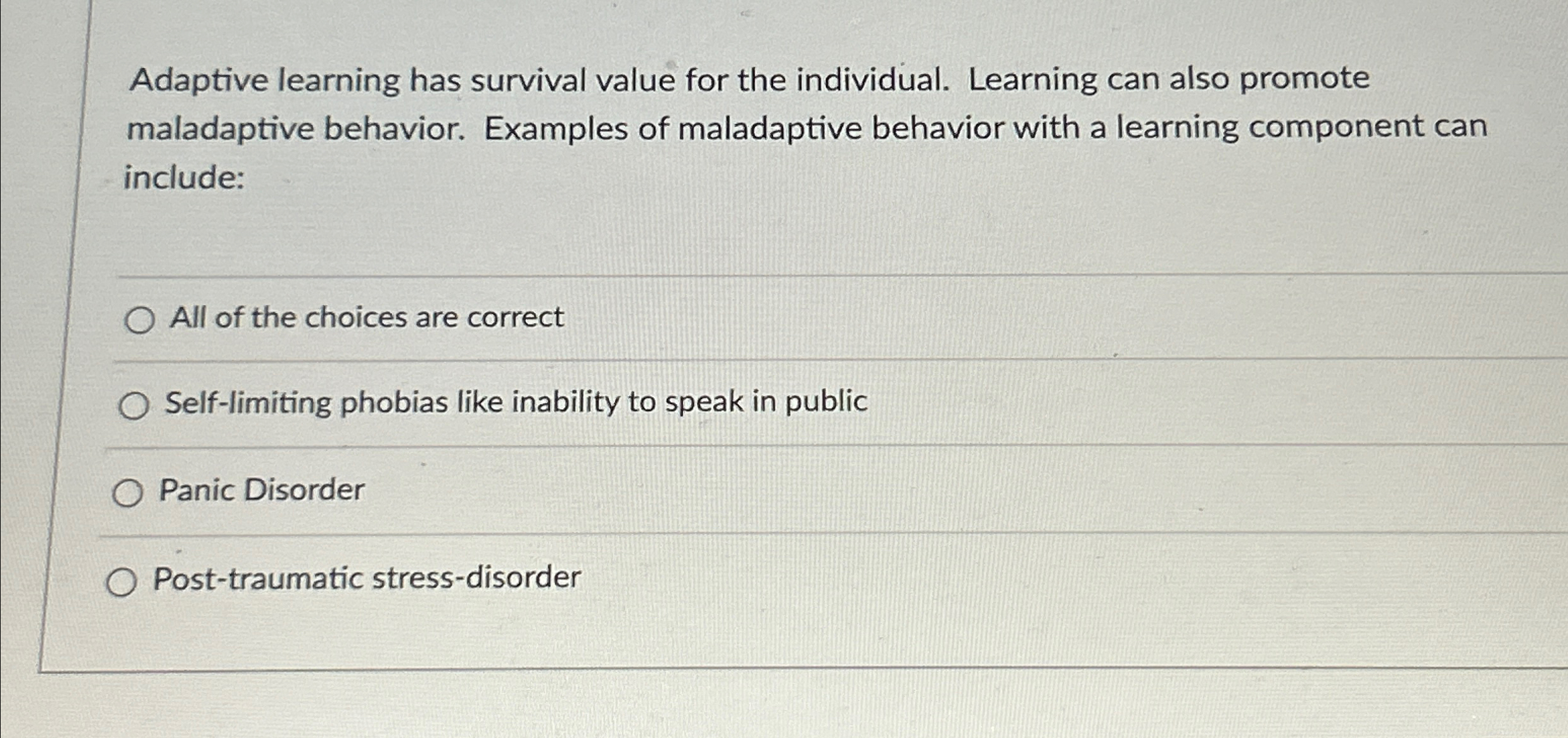 Solved Adaptive learning has survival value for the | Chegg.com
