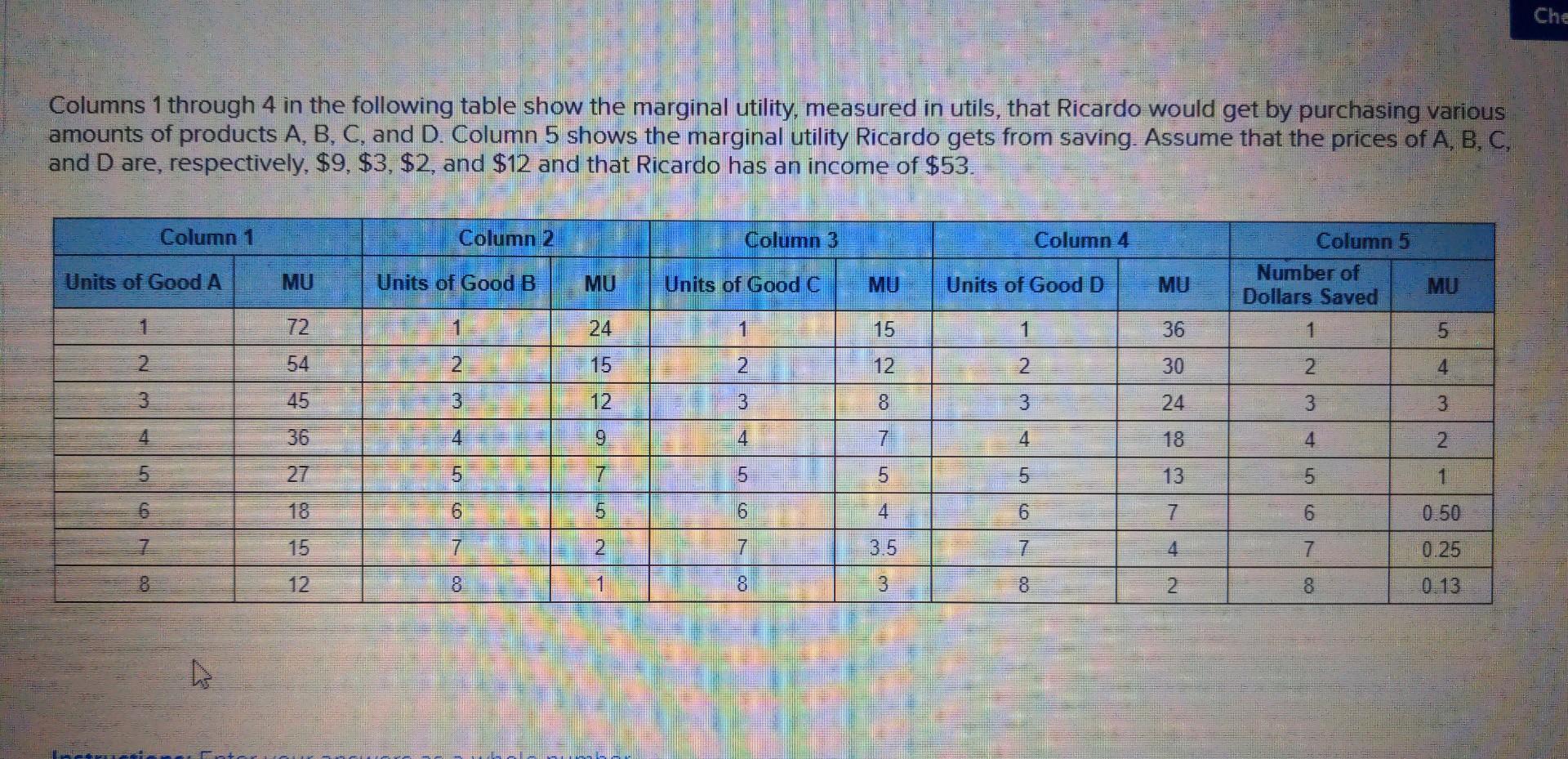 Solved Columns 1 through 4 in the following table show the | Chegg.com
