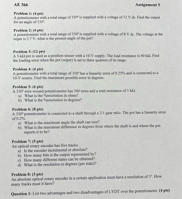 Solved Problem 1: (4 pts) A potentiometer with a total range | Chegg.com