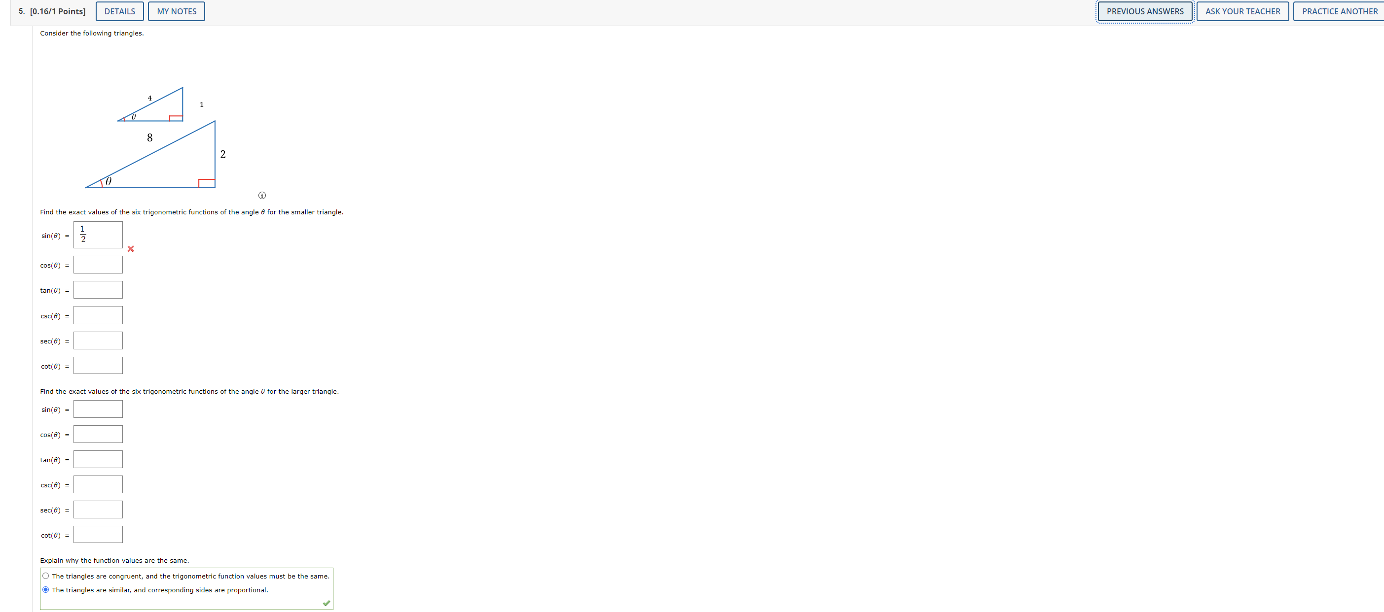 Solved Find the exact values of the six trigonometric | Chegg.com