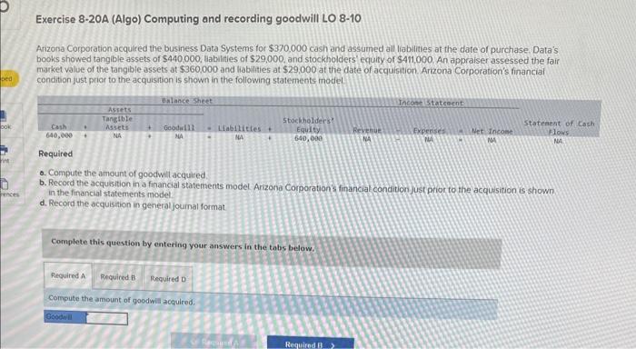 Solved Exercise 8-20A (Algo) Computing and recording | Chegg.com