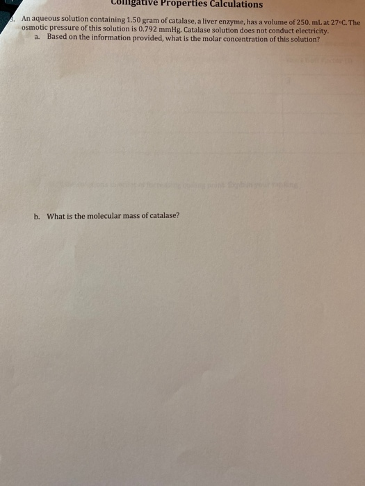 Solved Colligative Properties Calculations 1. A student | Chegg.com