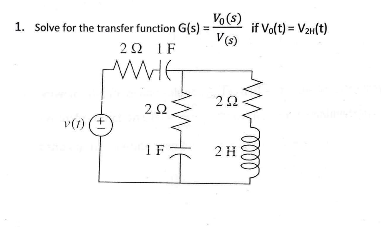 Solved Solve for the transfer function G(s)=V0(s)V(s) ﻿if | Chegg.com