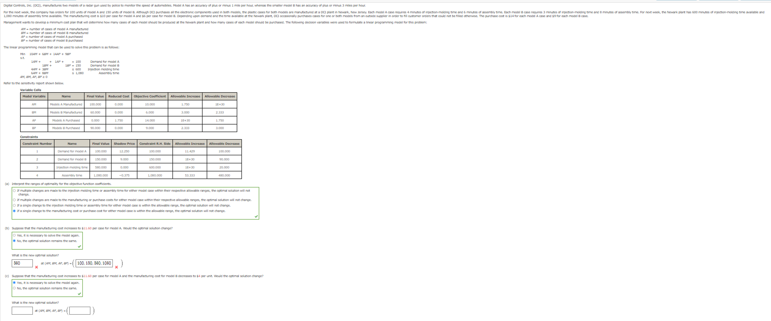 Solved BM - ﻿number of cases of model B ﻿manufacturedAP= | Chegg.com