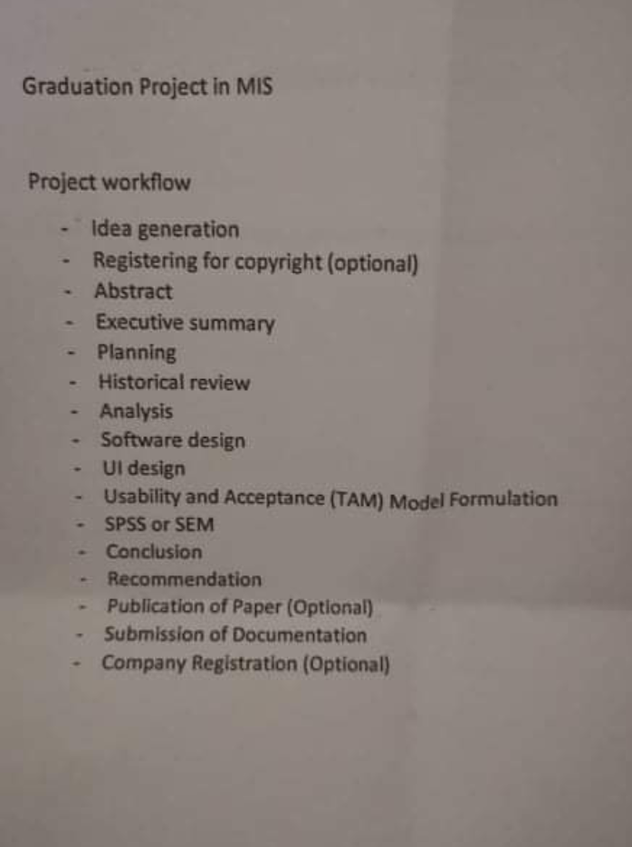 Graduation Project in MIS Project workflow Idea | Chegg.com