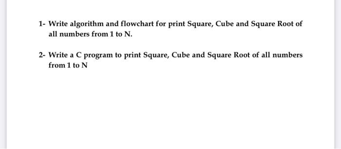 Solved 1. Write algorithm and flowchart for print Square, | Chegg.com