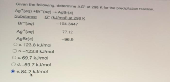 Solved Given the following, determine AG∘ at 298K for the | Chegg.com
