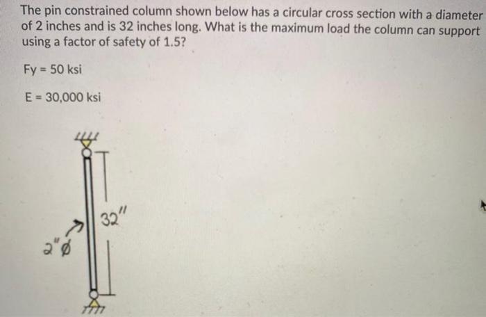 Solved The pin constrained column shown below has a circular | Chegg.com