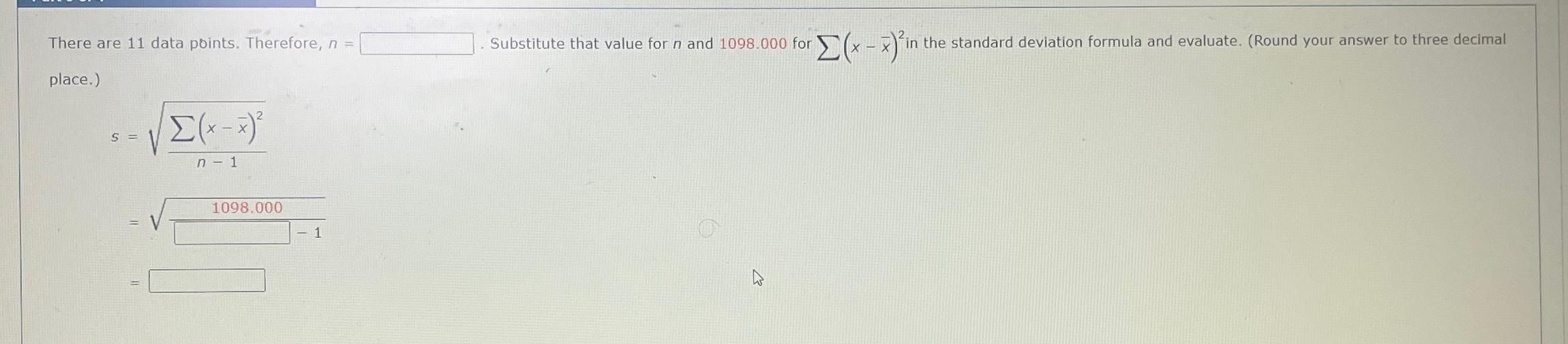 Solved There are 11 ﻿data points. Therefore, n= ﻿Substitute | Chegg.com
