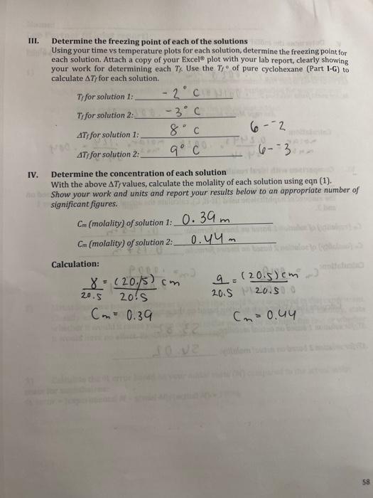 Calculation: n=αV C. Prepare the freezing point | Chegg.com