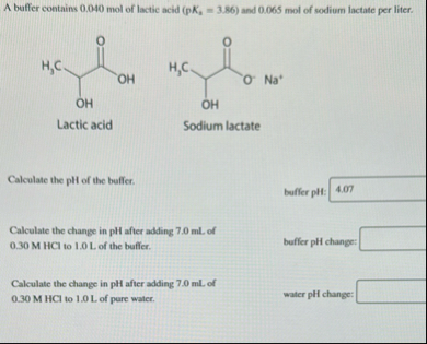 Solved A buffer contains 0.040 ﻿mol of lactic acid | Chegg.com