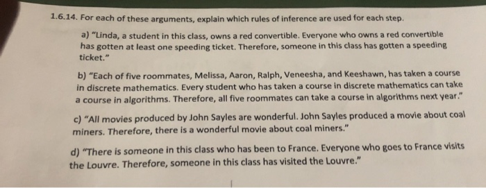 Solved 1.6.14. For each of these arguments, explain which | Chegg.com