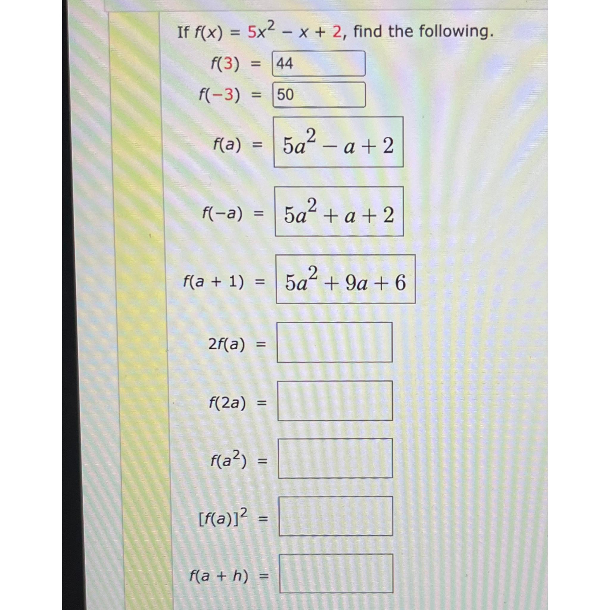 Solved If f(x)=5x2-x+2, ﻿find the | Chegg.com