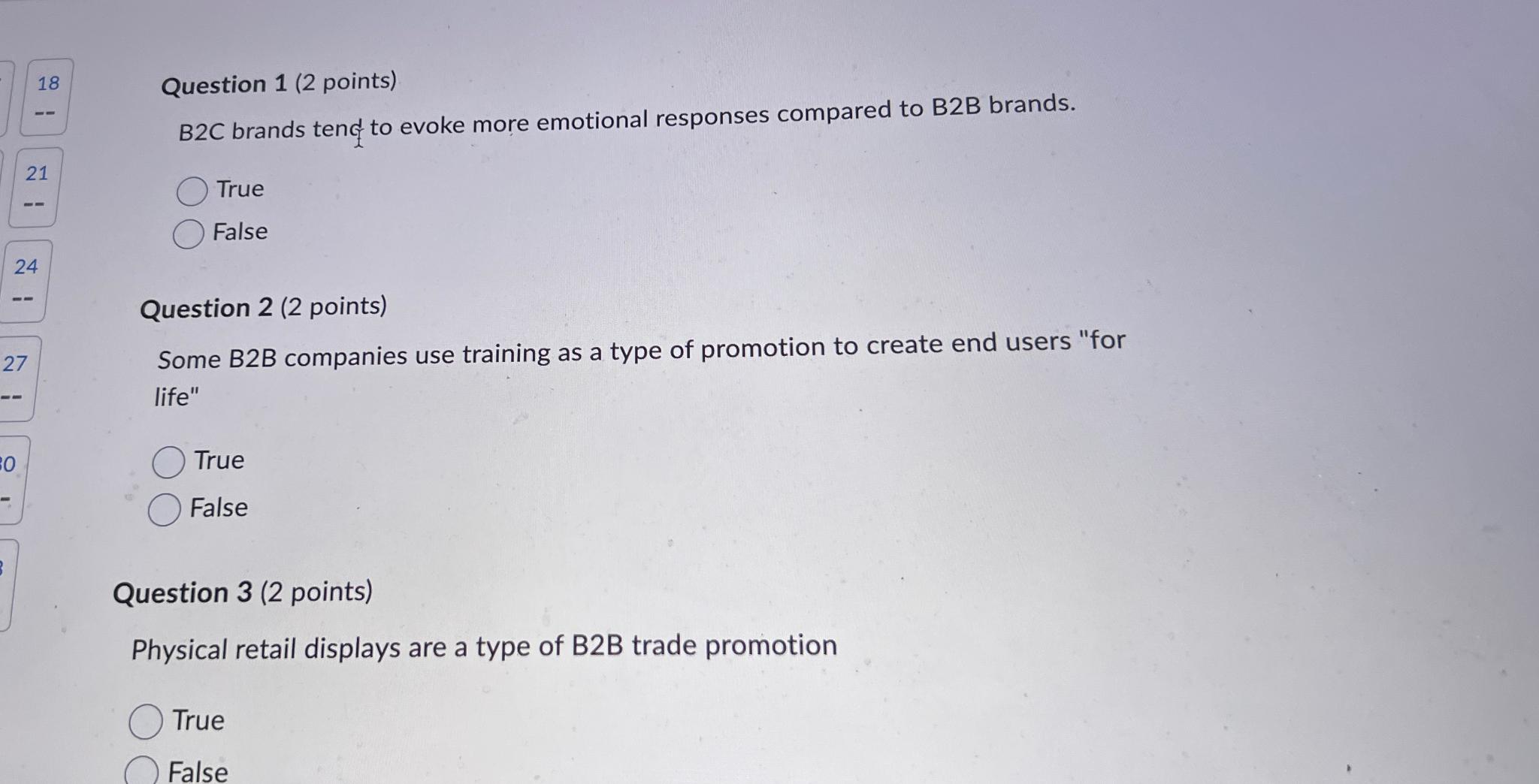 Solved 18Question 1 (2 ﻿points)B2C ﻿brands tenf to evoke | Chegg.com