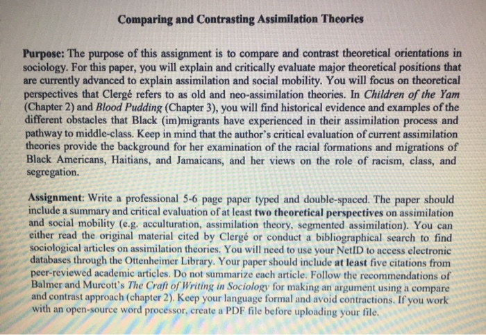 Comparing and Contrasting Assimilation Theories | Chegg.com
