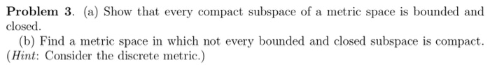Solved Problem 3. (a) Show that every compact subspace of a | Chegg.com