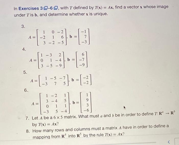 Solved In Exercises 3 −6 므, with T defined by T(x)=Ax, find | Chegg.com