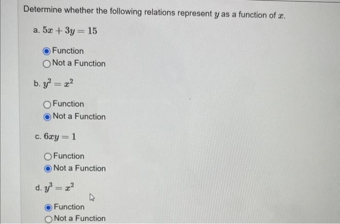Solved Determine Whether The Following Relations Represent Y
