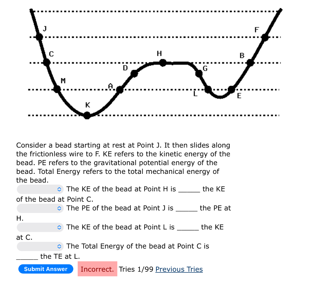 Solved Consider a bead starting at rest at Point J. ﻿It then | Chegg.com