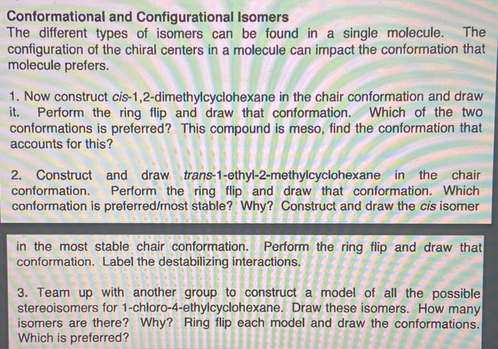 Solved Conformational and Configurational Isomers The | Chegg.com