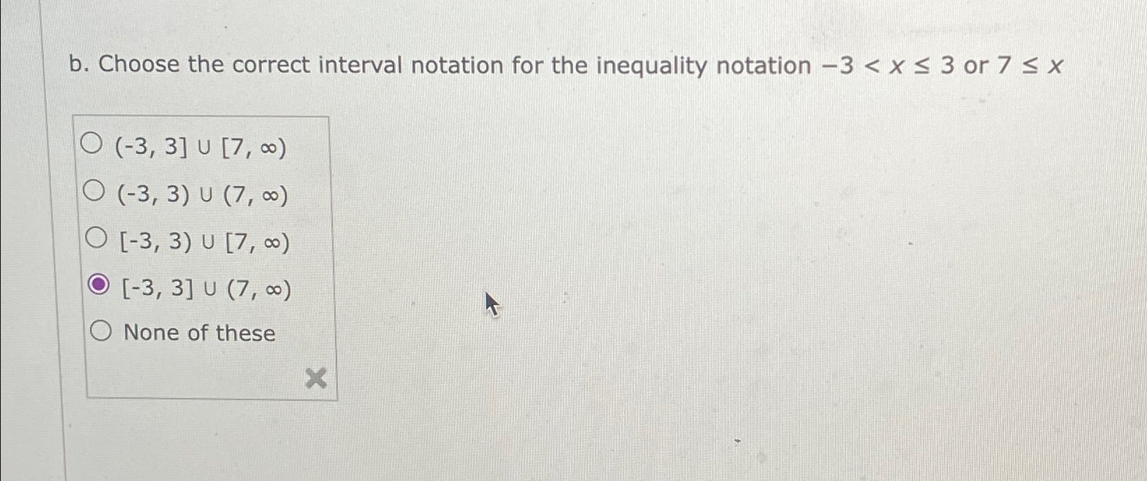 Solved b. ﻿Choose the correct interval notation for the | Chegg.com