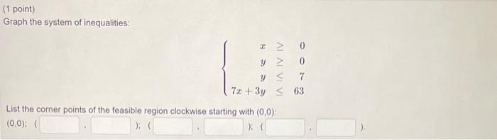 Solved (1 point) Graph the system of inequalities: | Chegg.com