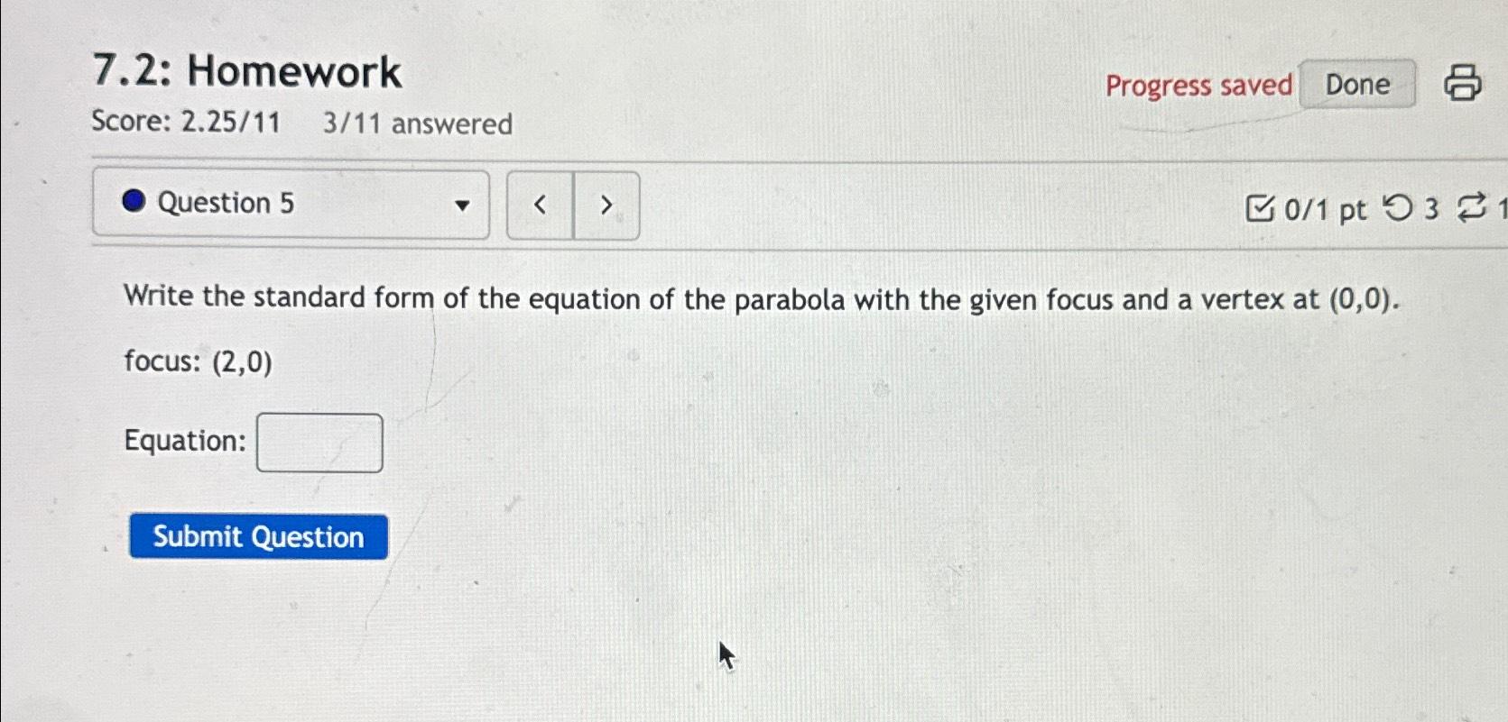 Solved 7.2: HomeworkScore: 2.2511,311 ﻿answeredProgress | Chegg.com