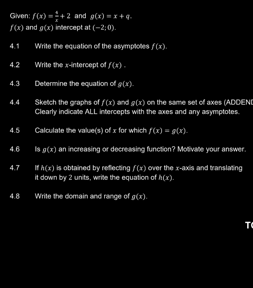 Solved Given: f(x)=4x+2 ﻿and g(x)=x+q.f(x) ﻿and g(x) | Chegg.com