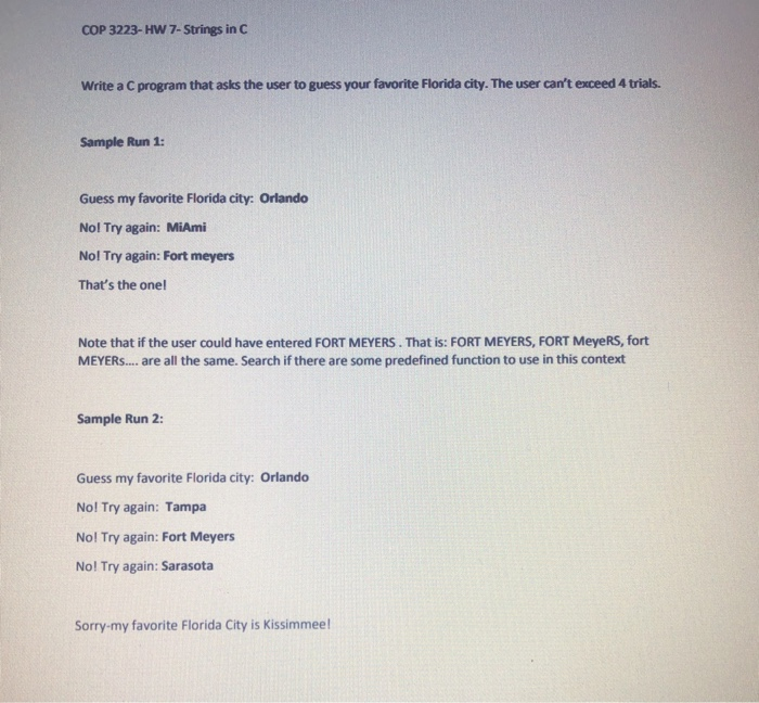 Solved Cop 3223 Hw 7 Strings In C Write A C Program That