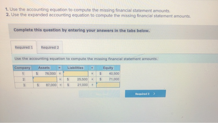 Solved 1. Use the accounting equation to compute the missing | Chegg.com